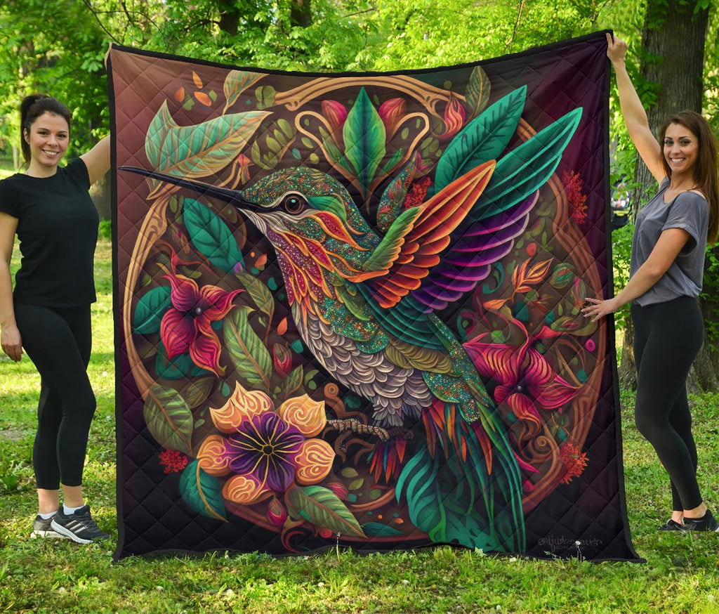 Boho Psychedelic Hummingbird Premium Quilt – Crystallized Collective