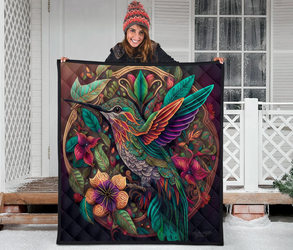 Boho Psychedelic Hummingbird Premium Quilt – Crystallized Collective