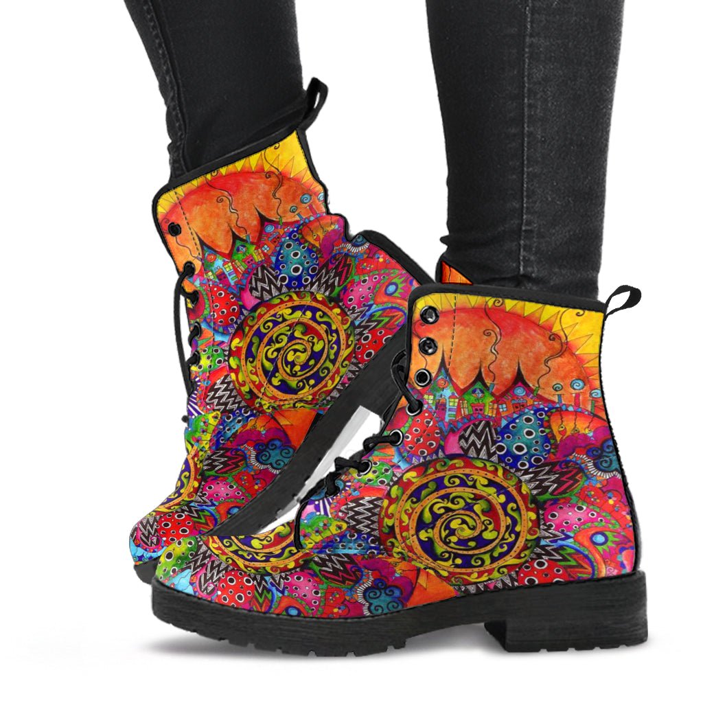 HandCrafted Colorful Sun Art Boots – Crystallized Collective
