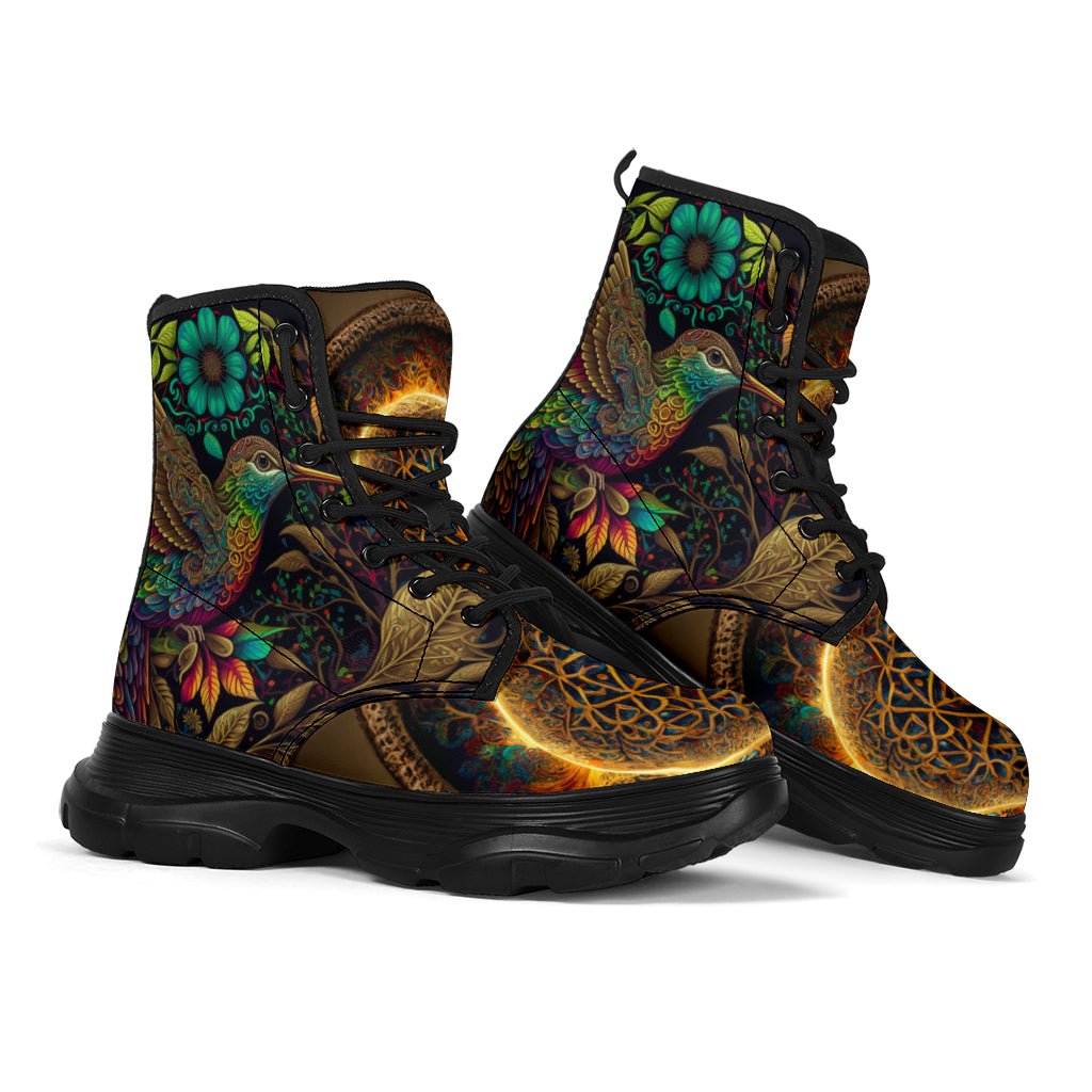 HandCrafted Golden Hummingbird Mandala Chunky Boots – Crystallized ...