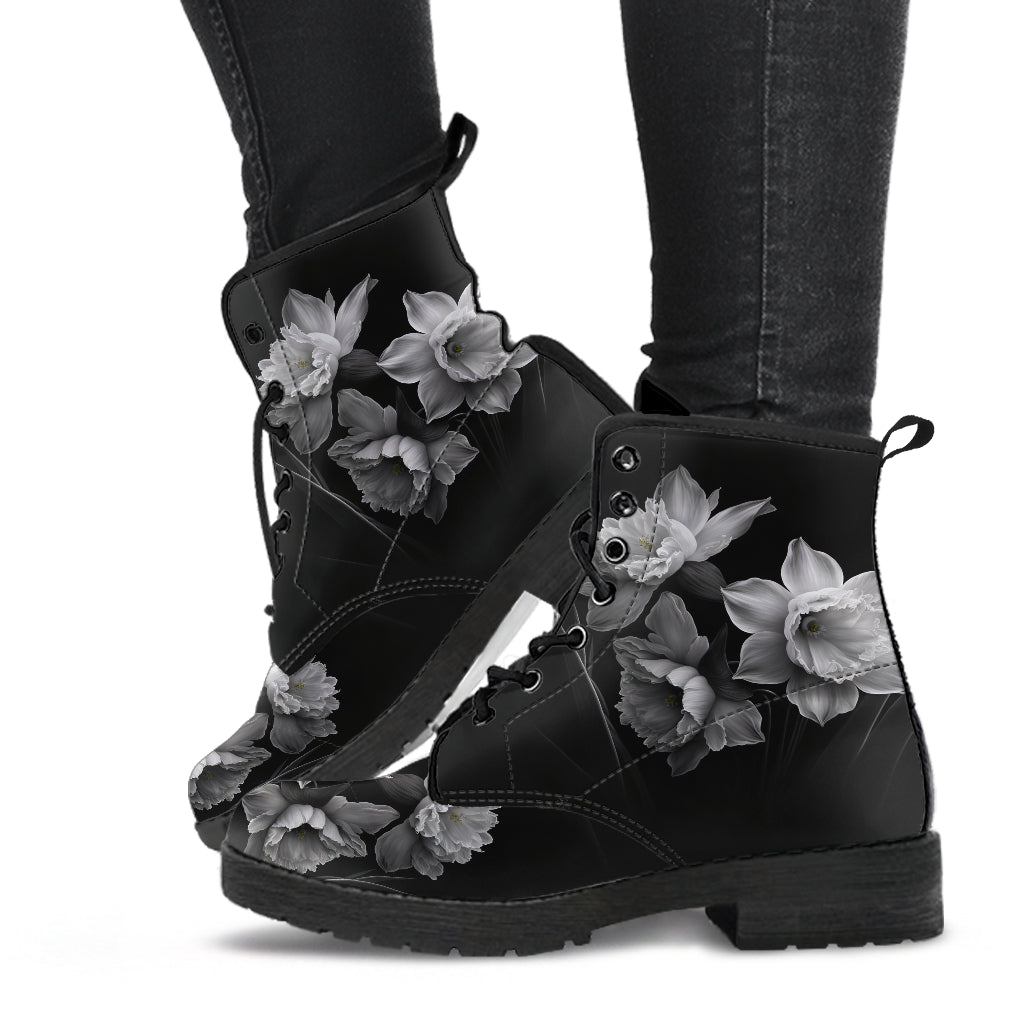HandCrafted Grey Flower Boots – Crystallized Collective