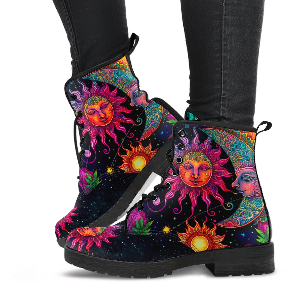 HandCrafted Psychedelic Sun and Moon Boots – Crystallized Collective