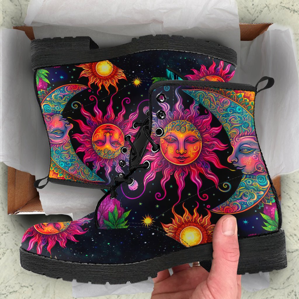 HandCrafted Psychedelic Sun and Moon Boots – Crystallized Collective
