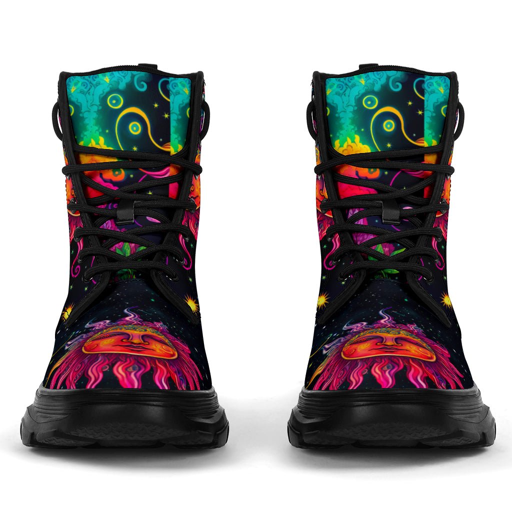 HandCrafted Psychedelic Sun and Moon Chunky Boots – Crystallized Collective