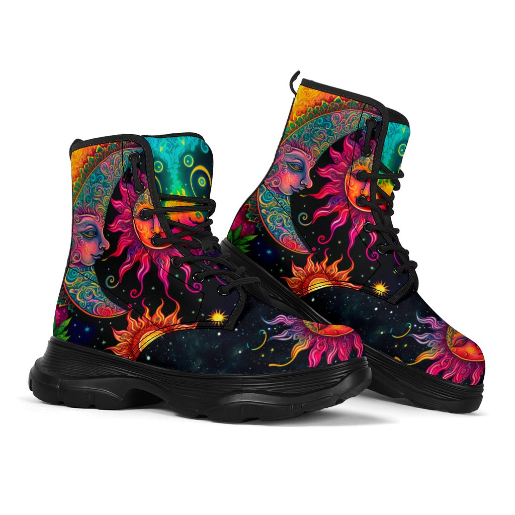 HandCrafted Psychedelic Sun and Moon Chunky Boots – Crystallized Collective