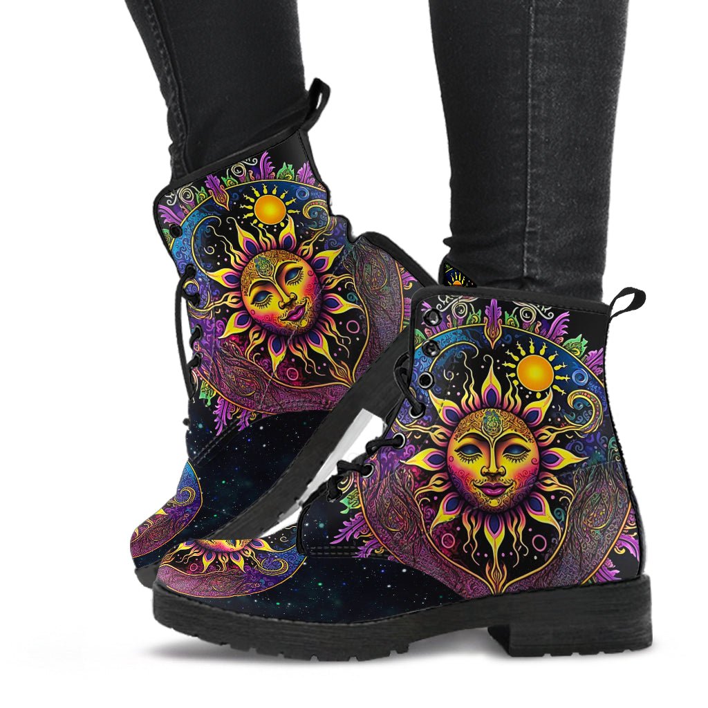 HandCrafted Purple Sun and Moon Mandala Boots – Crystallized Collective