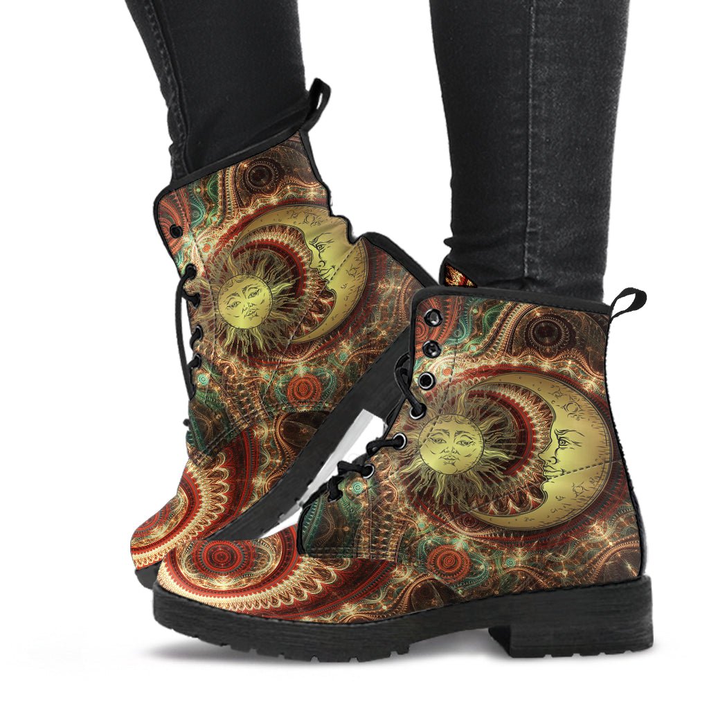 HandCrafted Sun and Moon Fractal Mandala Boots – Crystallized Collective