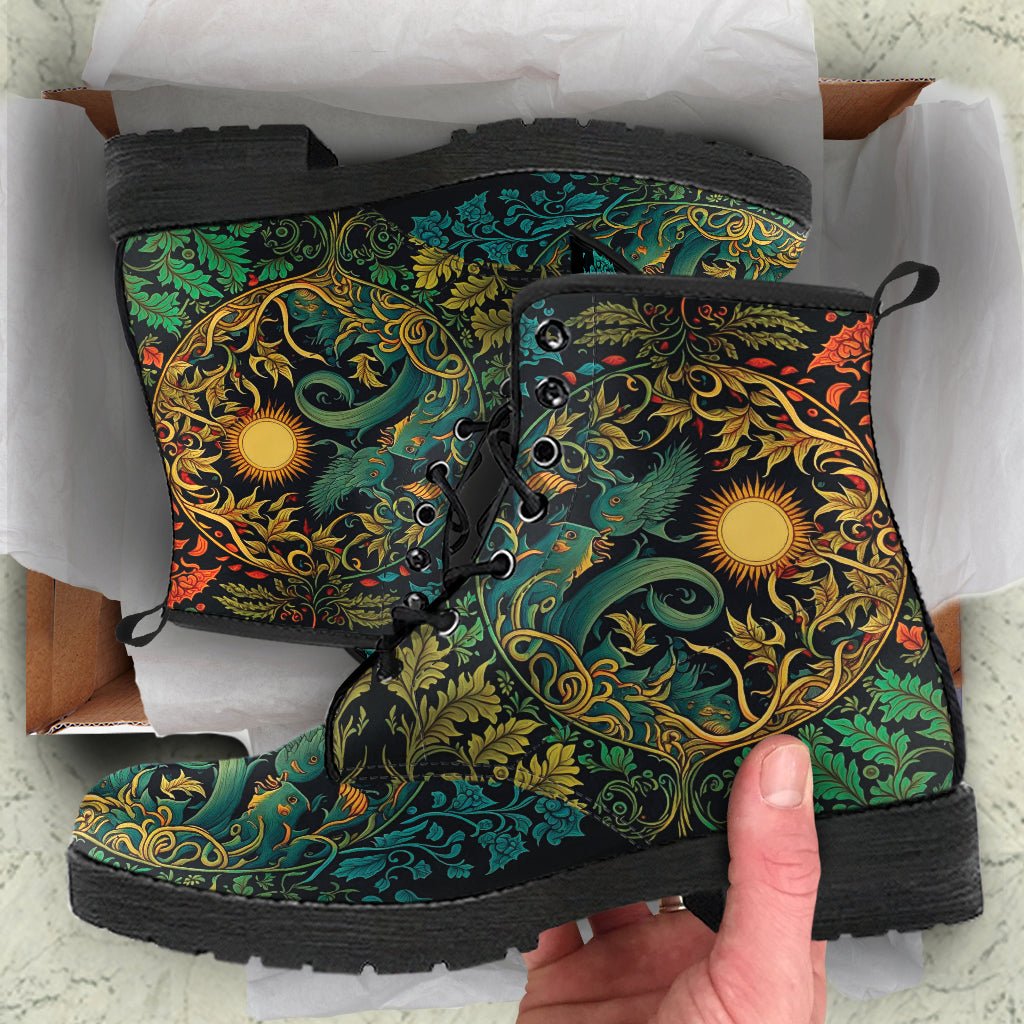 HandCrafted Sun and Moon Jungle Art Boots – Crystallized Collective