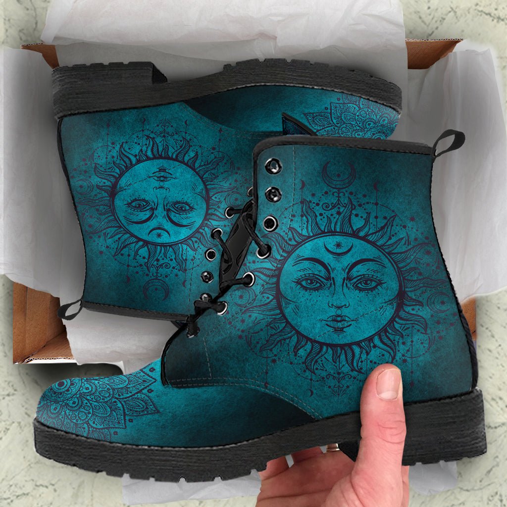 HandCrafted Teal Sun and Moon Boots – Crystallized Collective